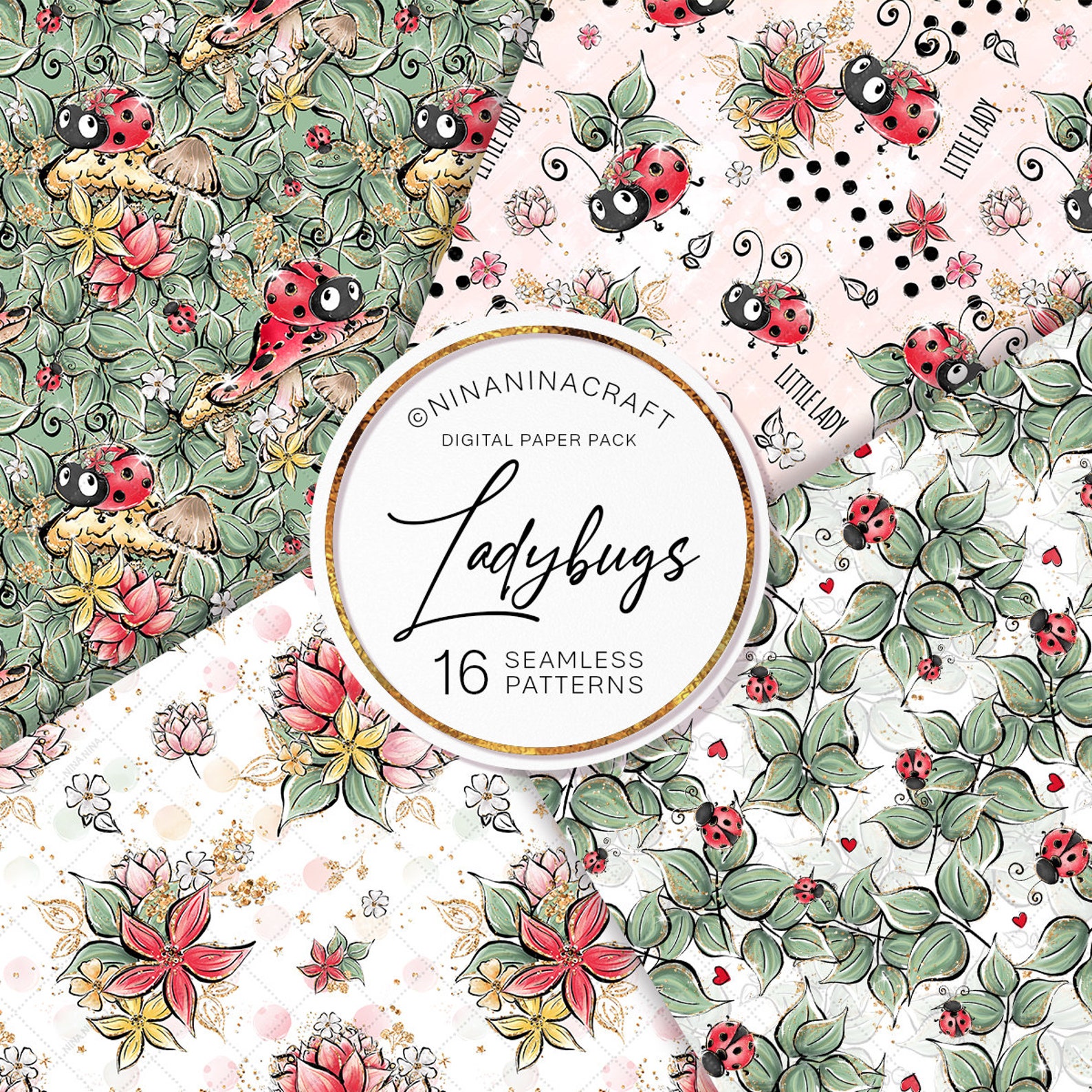 Cute Ladybug Digital Papers Ladybird Patterns by - Etsy