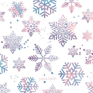 Watercolor Snowflakes Digital Papers, Blush and Blue Seamless Patterns ...