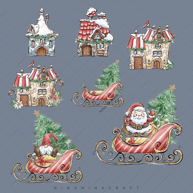 Cute Santa Claus Clip Art, Christmas Elf and Reindeer Clipart by ...