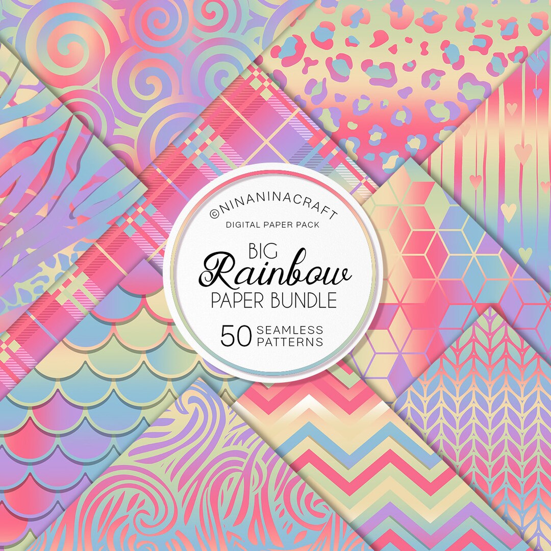 Big Rainbow Digital Paper Bundle, Colorful Seamless Patterns by ...