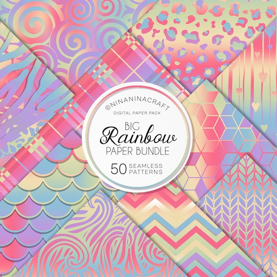 Big Rainbow Digital Paper Bundle Colorful Seamless Patterns | Etsy