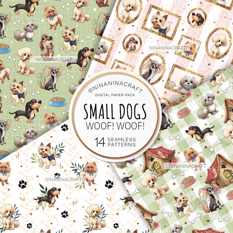Dogs Digital Papers, Cute Puppy Seamless Patterns by Ninaninacraft ...