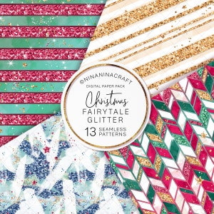 Christmas Glitter Digital Papers, Handpainted & Realistic Glitter ...