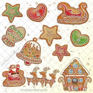 Christmas Gingerbread Clipart, Cute Christmas Clip Art, Planner ...