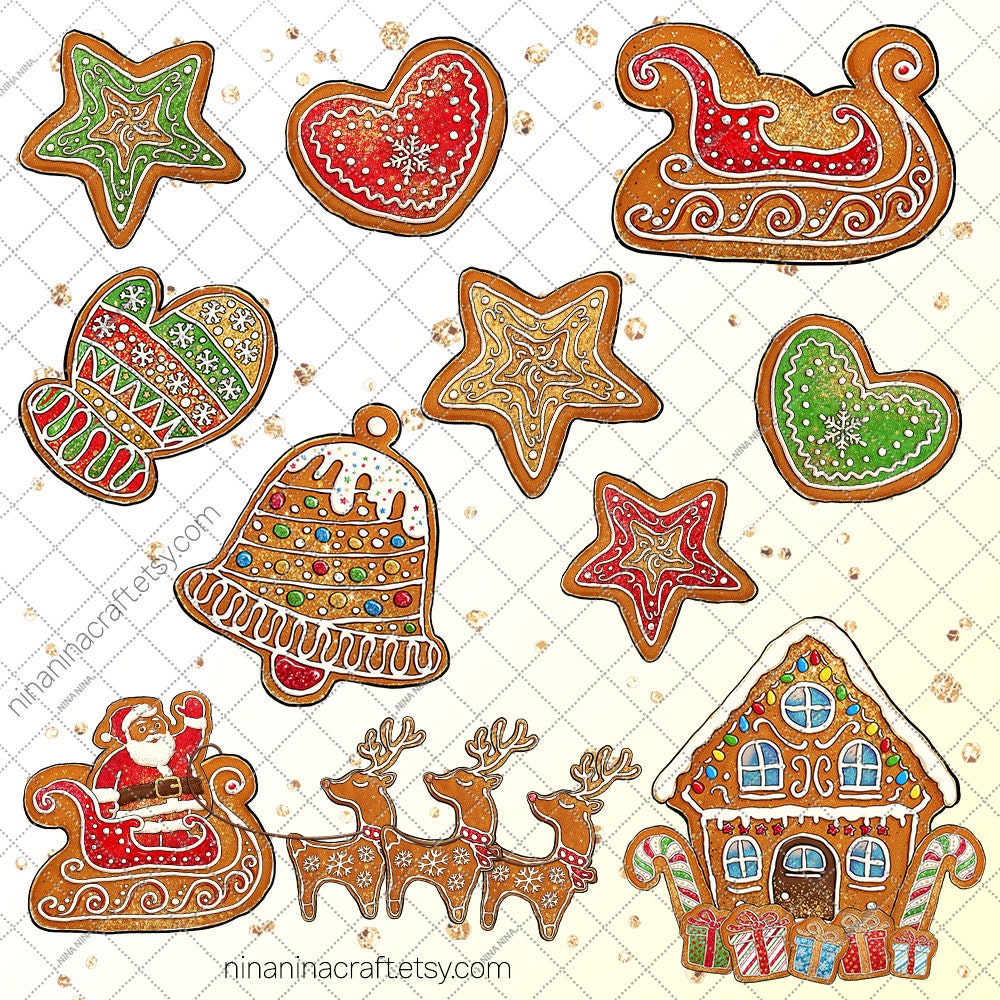 Christmas Gingerbread Clipart Cute Christmas Clip Art - Etsy