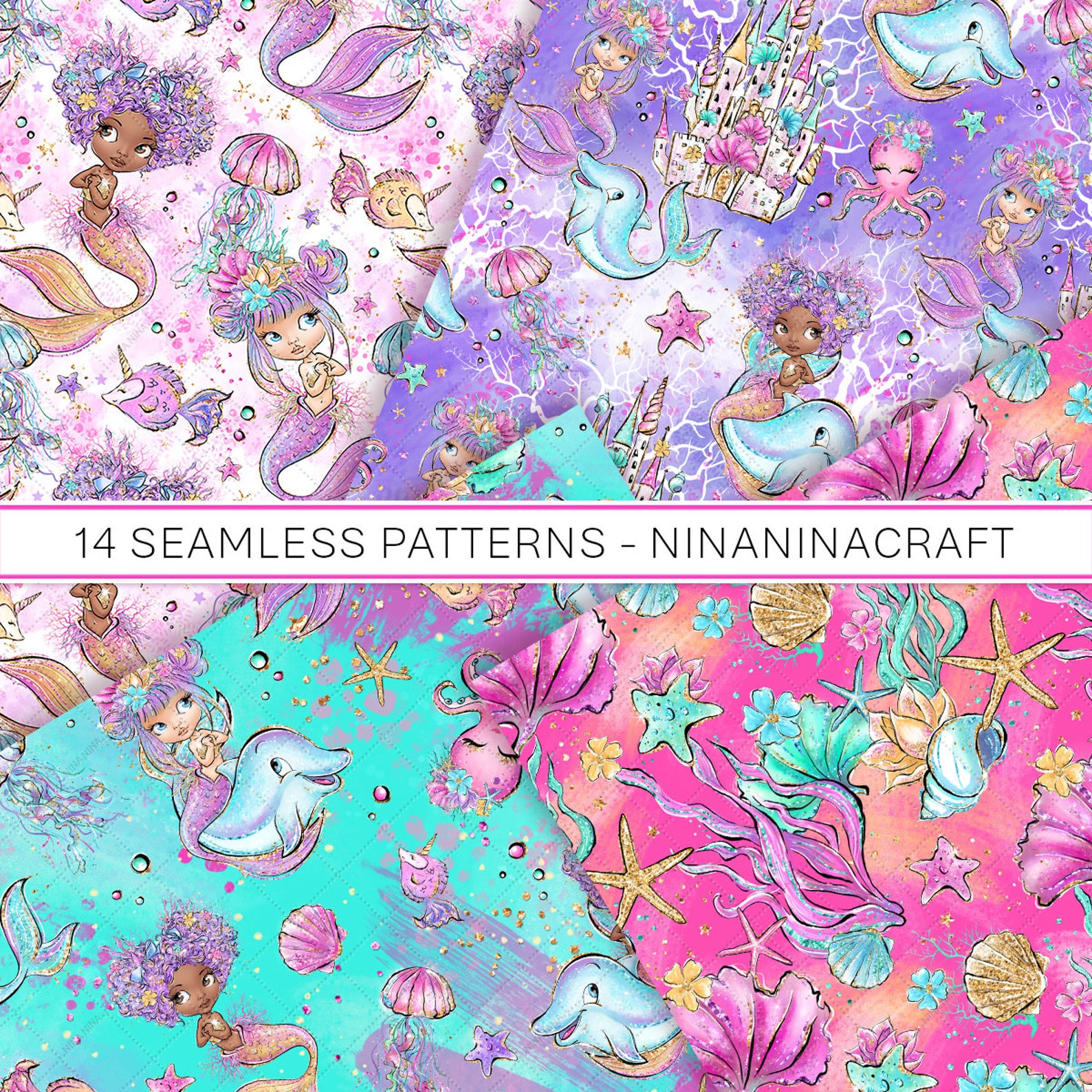 Mermaid Digital Papers Colorful Sea Seamless Patterns - Etsy