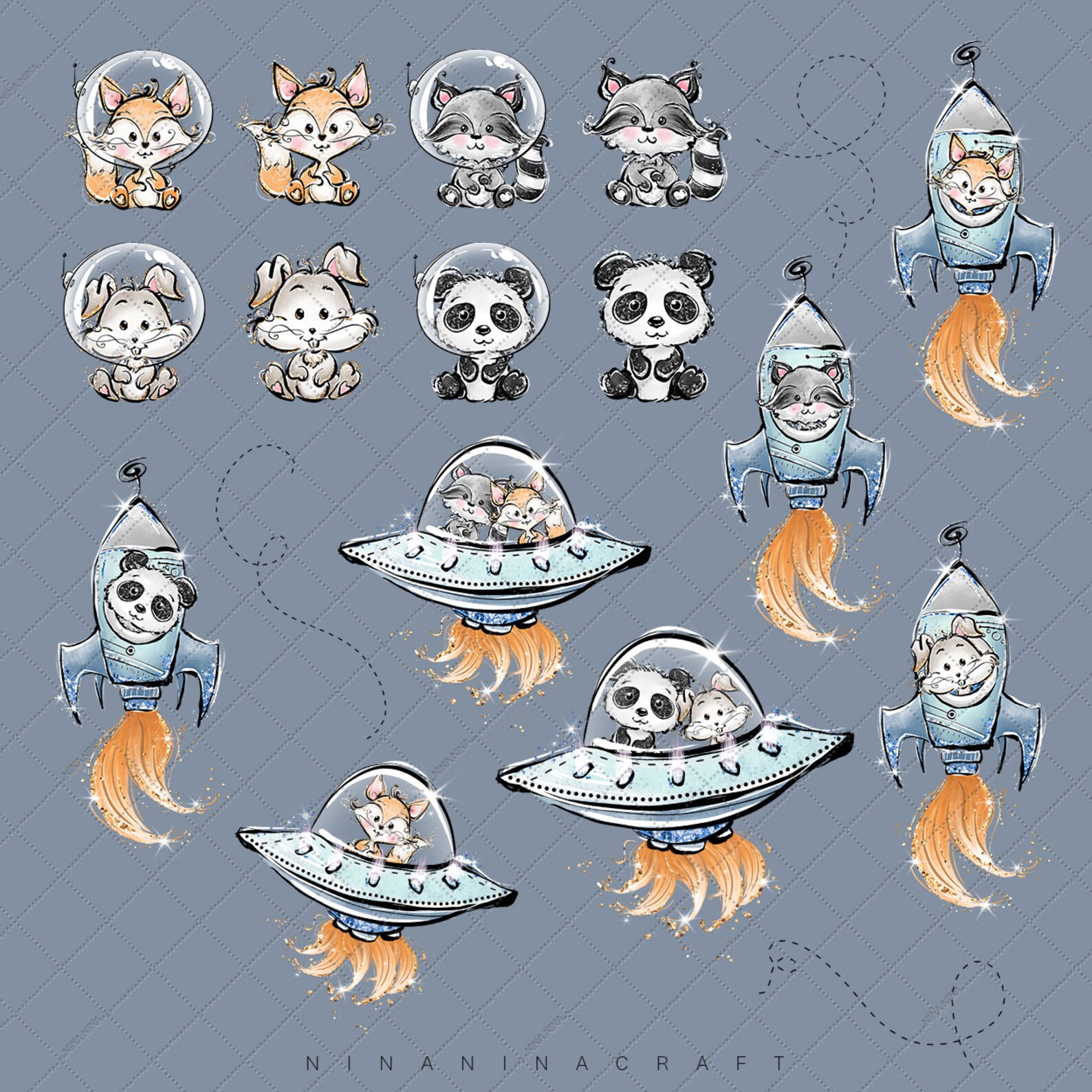 Cute Space Animals Clip Art Astronaut Cuties Clip Art Pack by - Etsy