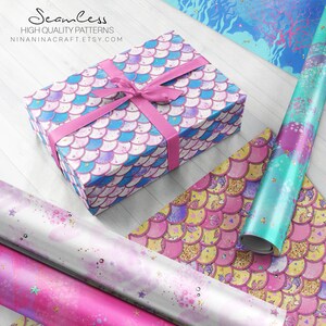 Mermaid Digital Papers Basics, Abstract Colorful Seamless Patterns ...