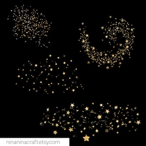 Golden Stars Clipart, Glitter Stars Overlay, Stardust Clip Art, Starry ...