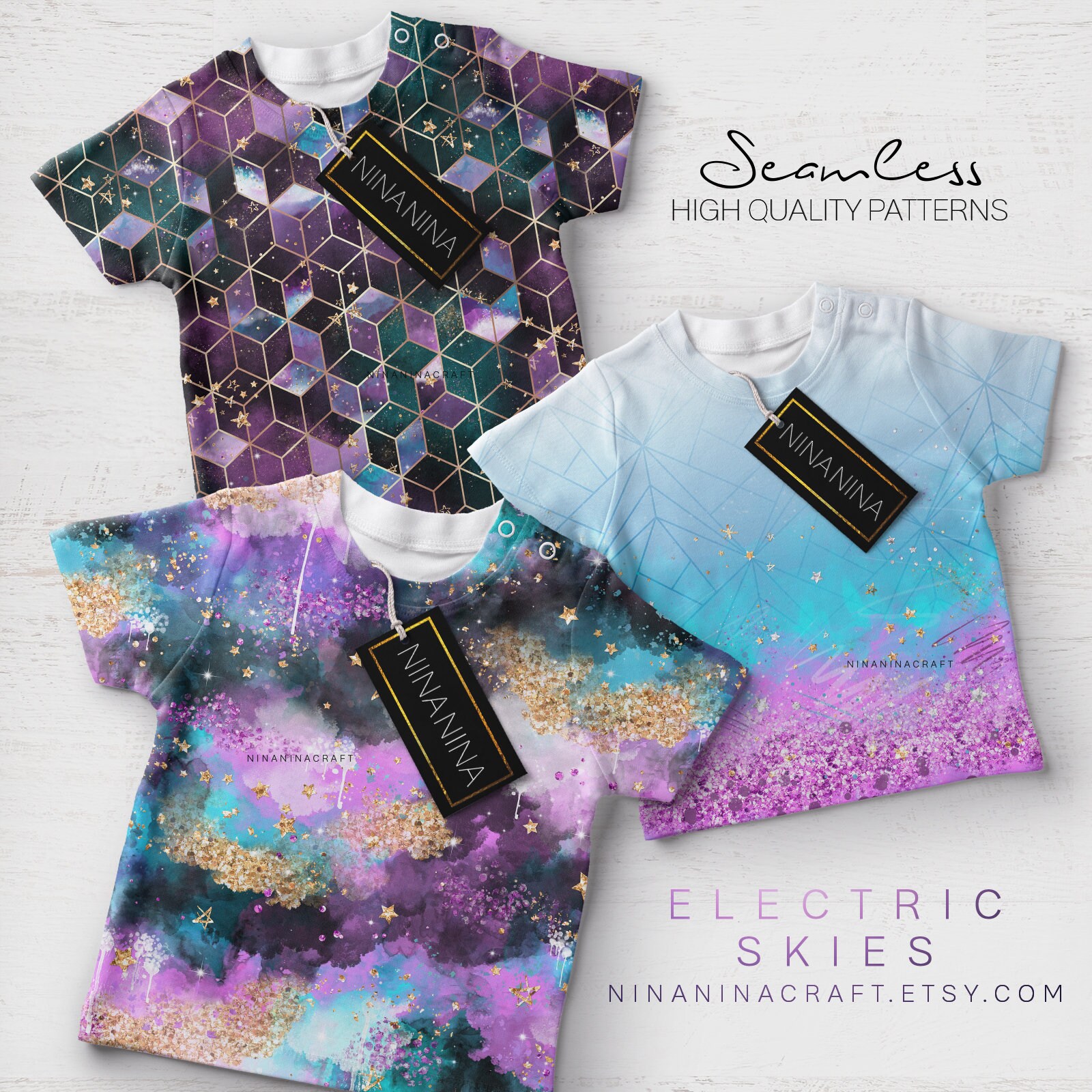 Electric Galaxy Digital Papers, Starry Night Seamless Patterns by ...