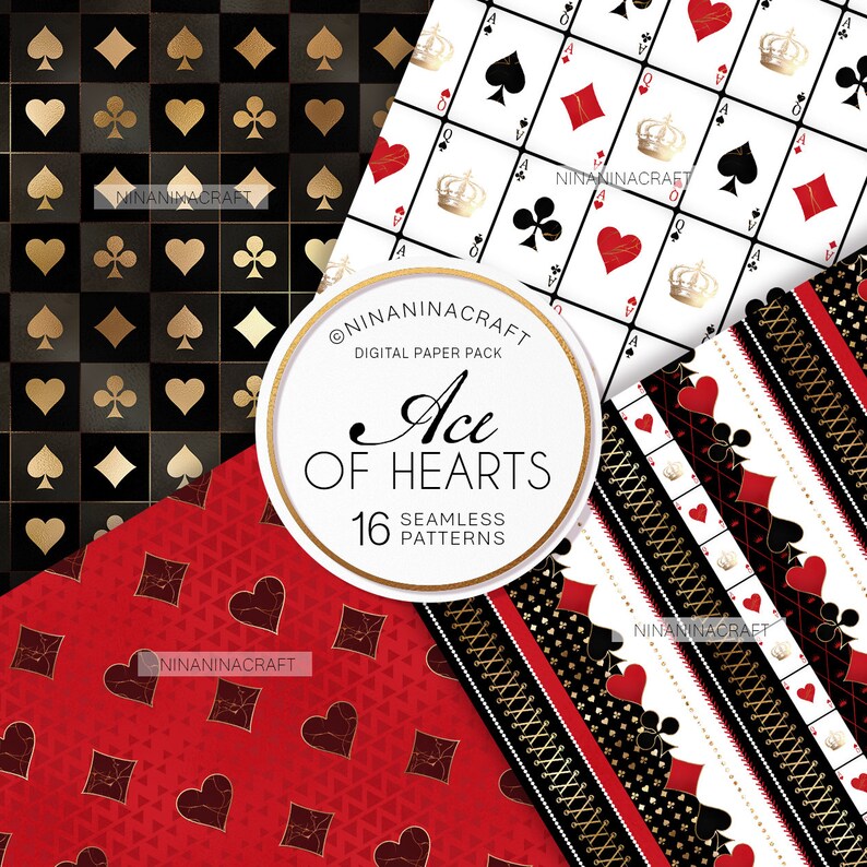Playing Cards Digital Papers, Cards Seamless Patterns by Ninaninacraft ...