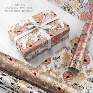 Honey Bee Digital Papers, Fashion Seamless Patterns, Gold Glitter ...