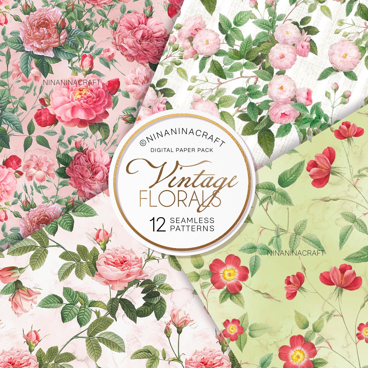 Vintage Flowers Seamless Patterns Retro Floral Digital Papers - Etsy