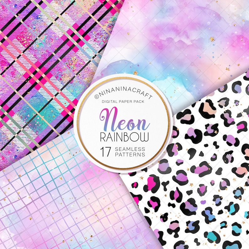 Neon Rainbow Digital Papers by Ninaninacraft Colorful Hot - Etsy