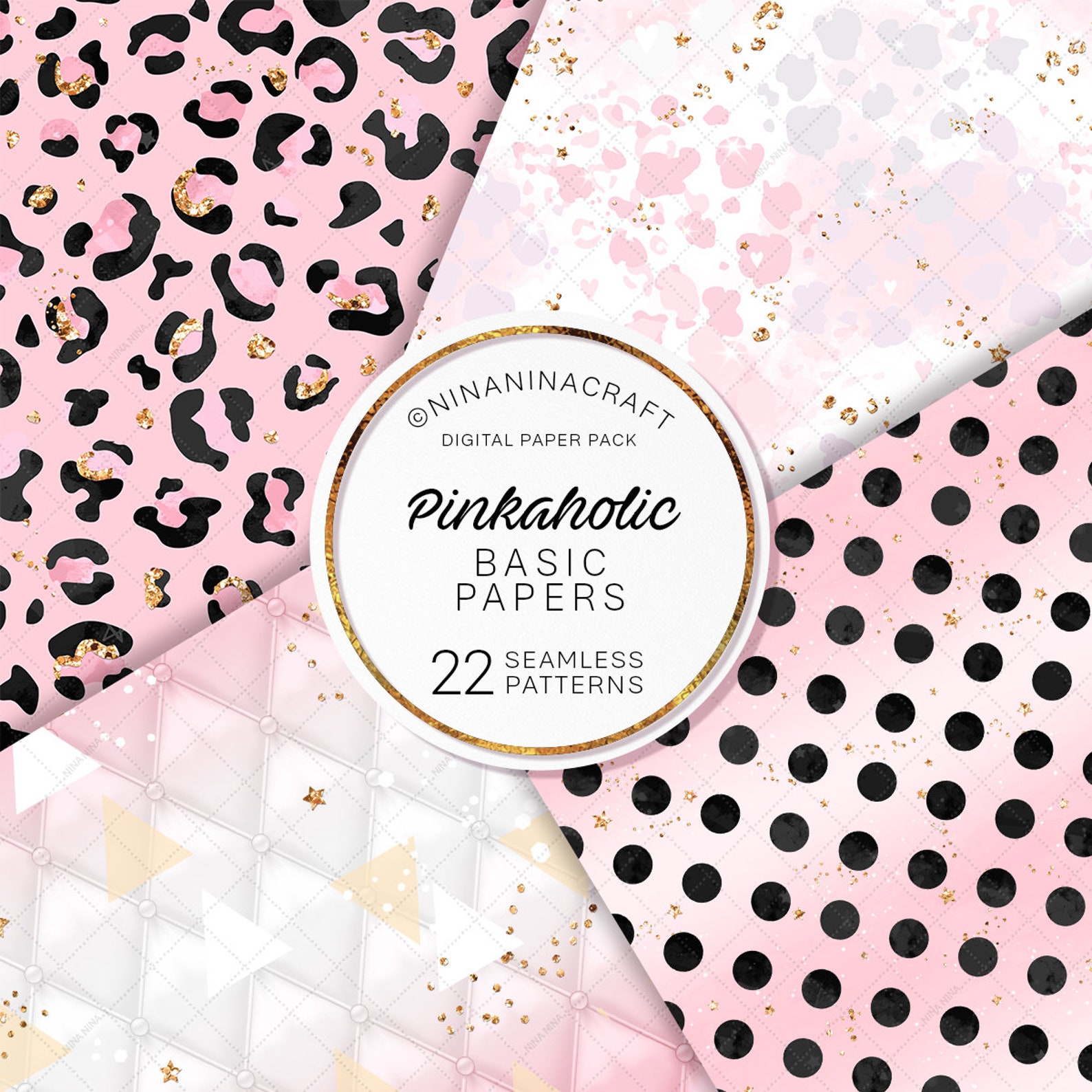 Pink Glamour Digital Paper Basic Pack, Luxury Seamless Patterns by ...