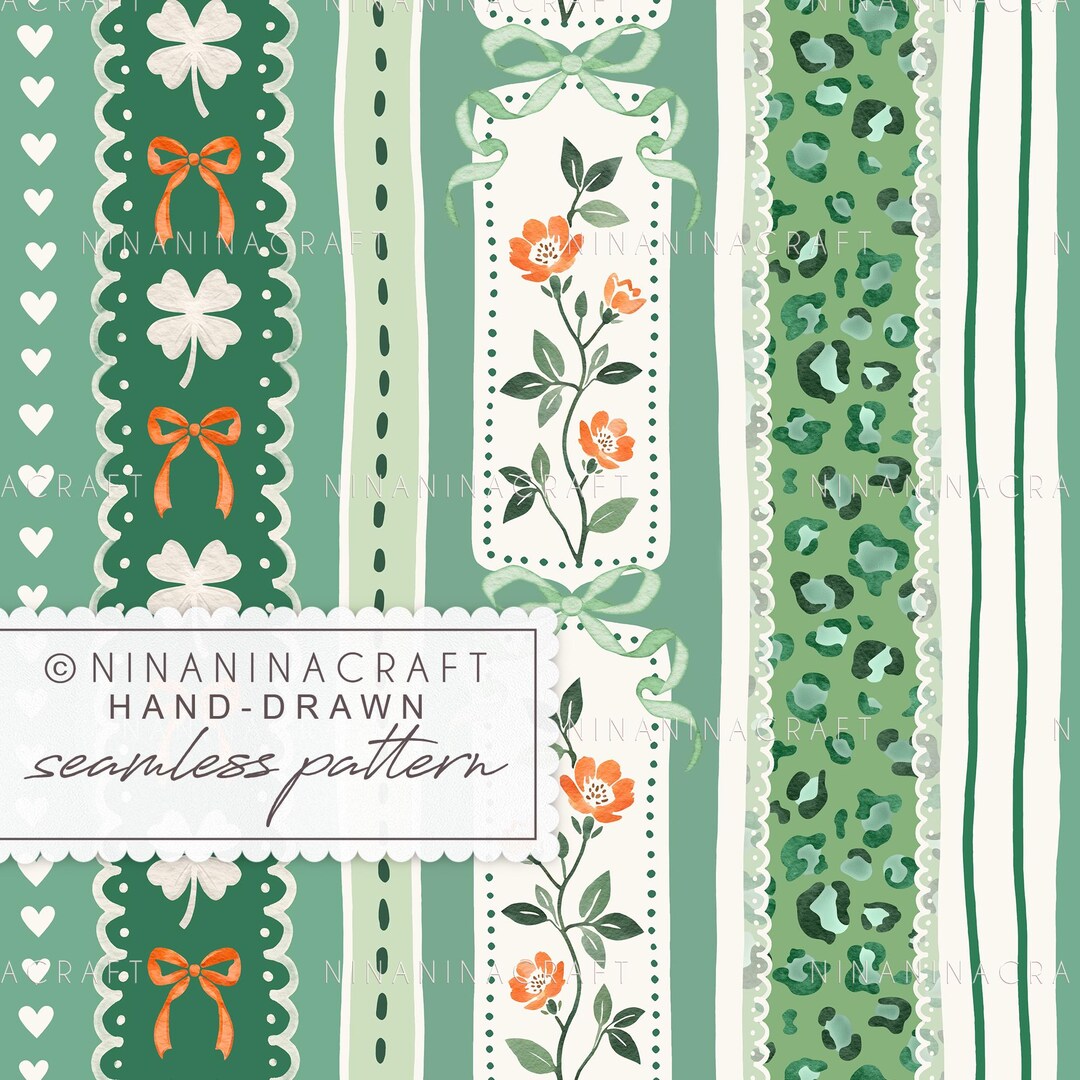Green St Patrick's Day Seamless Pattern by Ninaninacraft: Preppy Bows ...