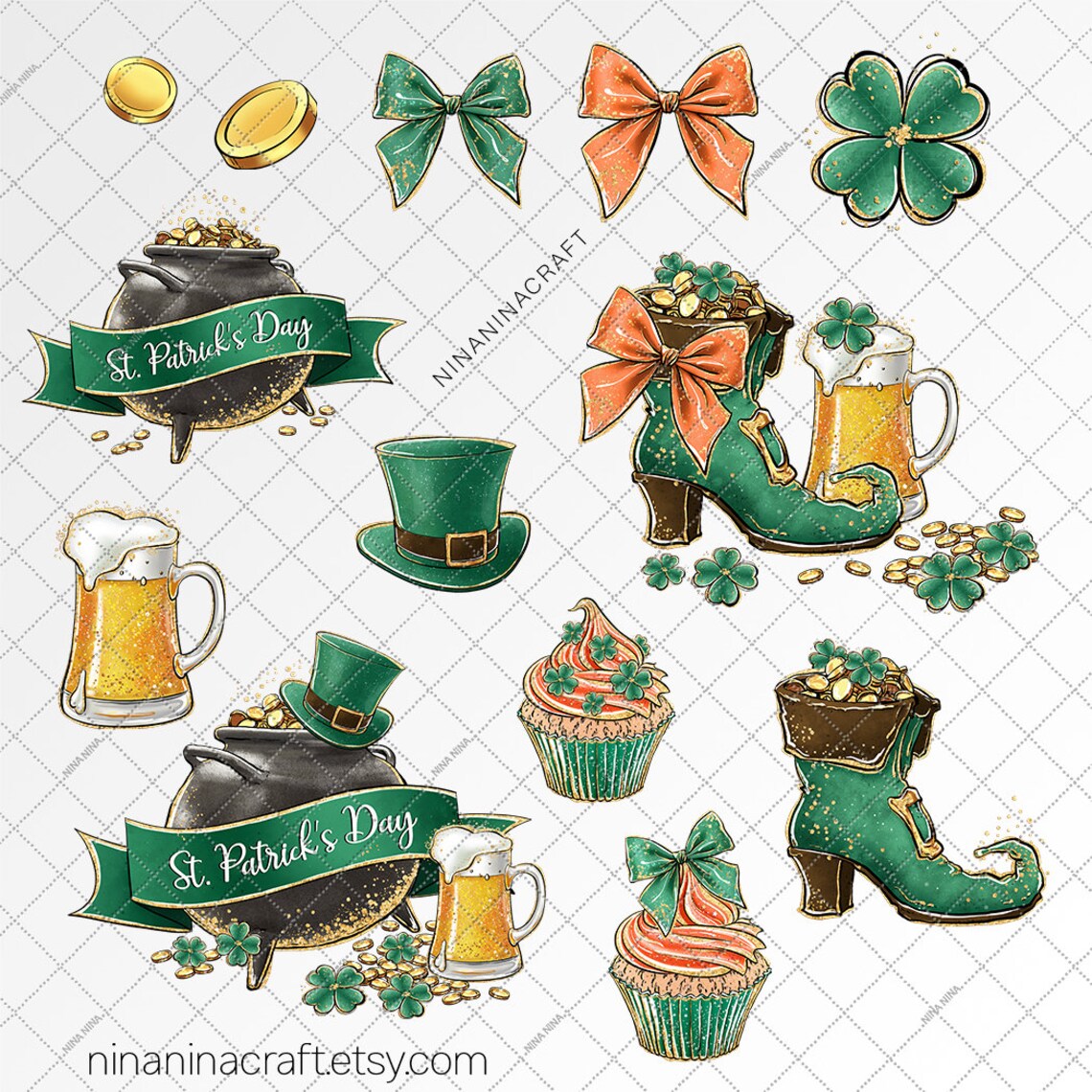 Saint Patrick's Day Clipart Digital Papers Pot of Gold - Etsy