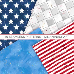American Flag Basics Digital Papers, Independence Day Seamless Patterns ...