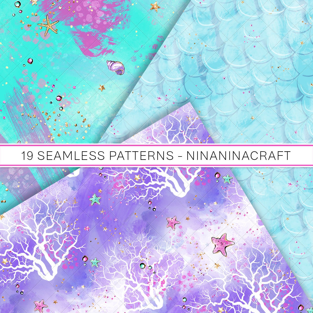 Mermaid Digital Papers Basics, Abstract Colorful Seamless Patterns ...