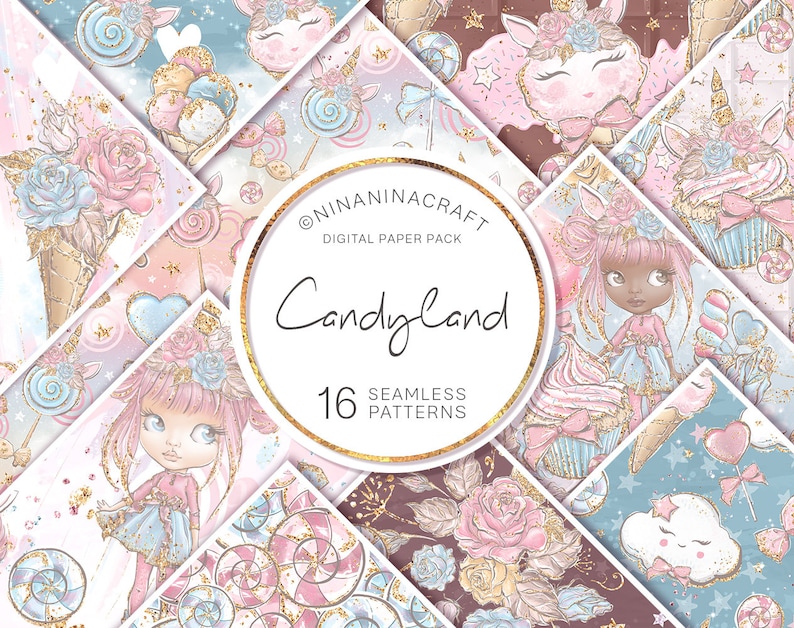 Land of Candy Digital Papers, Cute Candy Seamless Patterns, Pastel ...