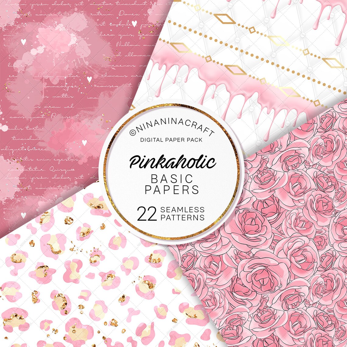 Pink Glamour Digital Paper Basic Pack, Luxury Seamless Patterns by ...