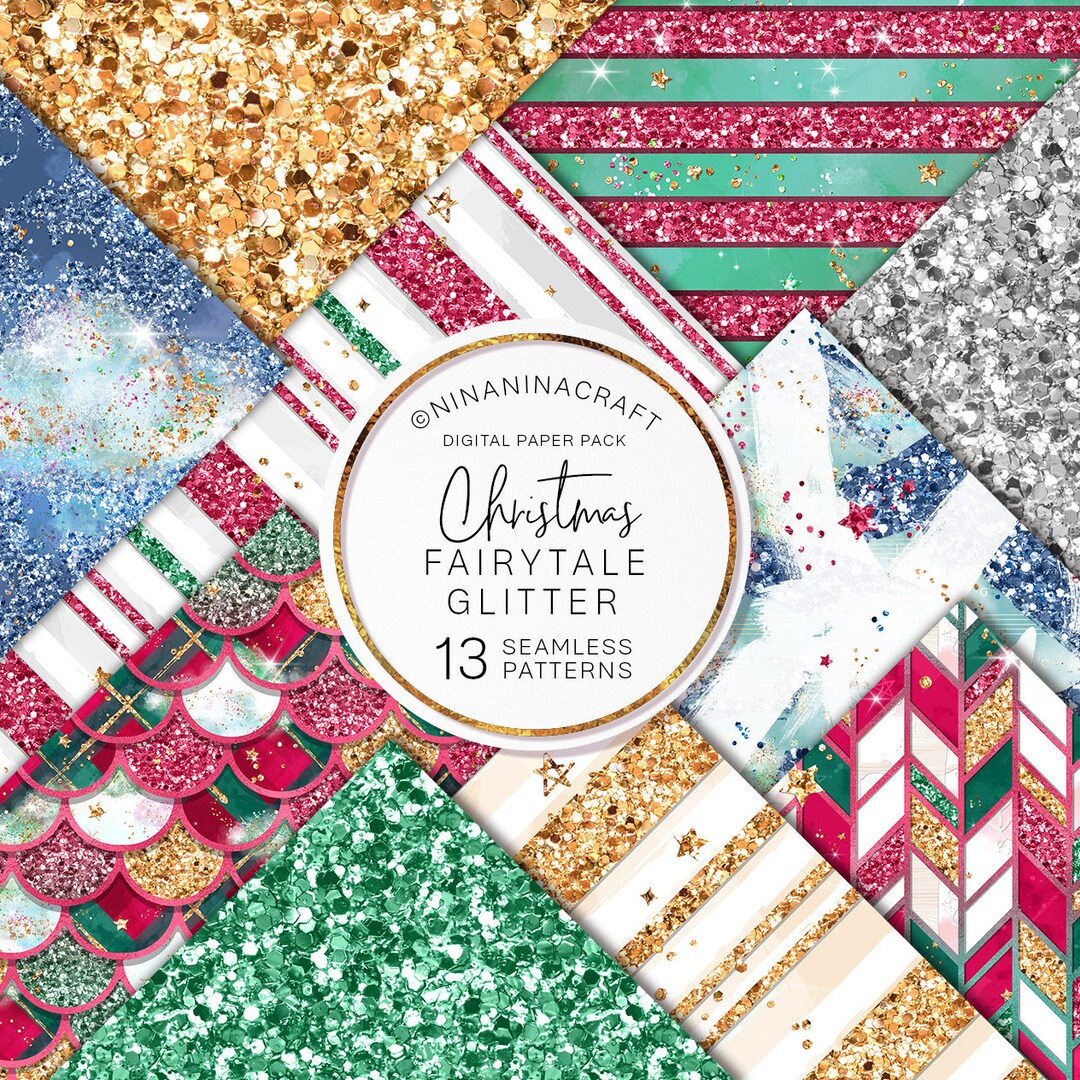 Christmas Glitter Digital Papers, Handpainted & Realistic Glitter ...