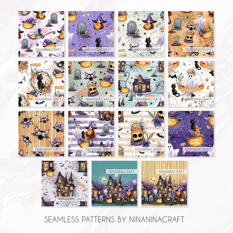 Cute Halloween Seamless Pattern Pack Spooky Digital Papers by - Etsy