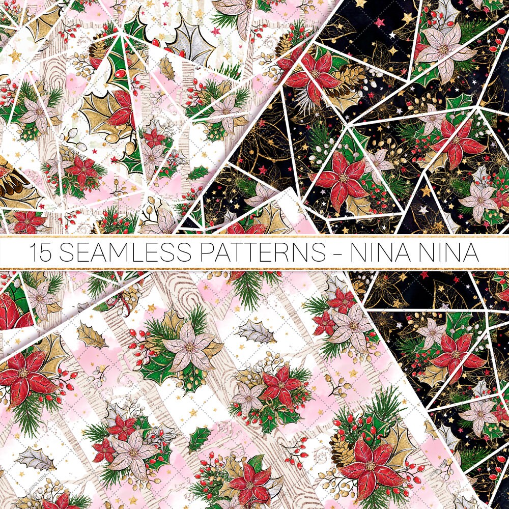Christmas Flowers Digital Papers Poinsettia Seamless | Etsy