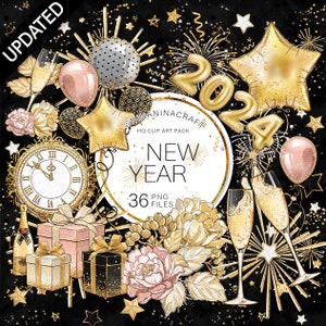 New Year Clipart, New Year's Planner Stickers, Party Clip Art, Gold ...
