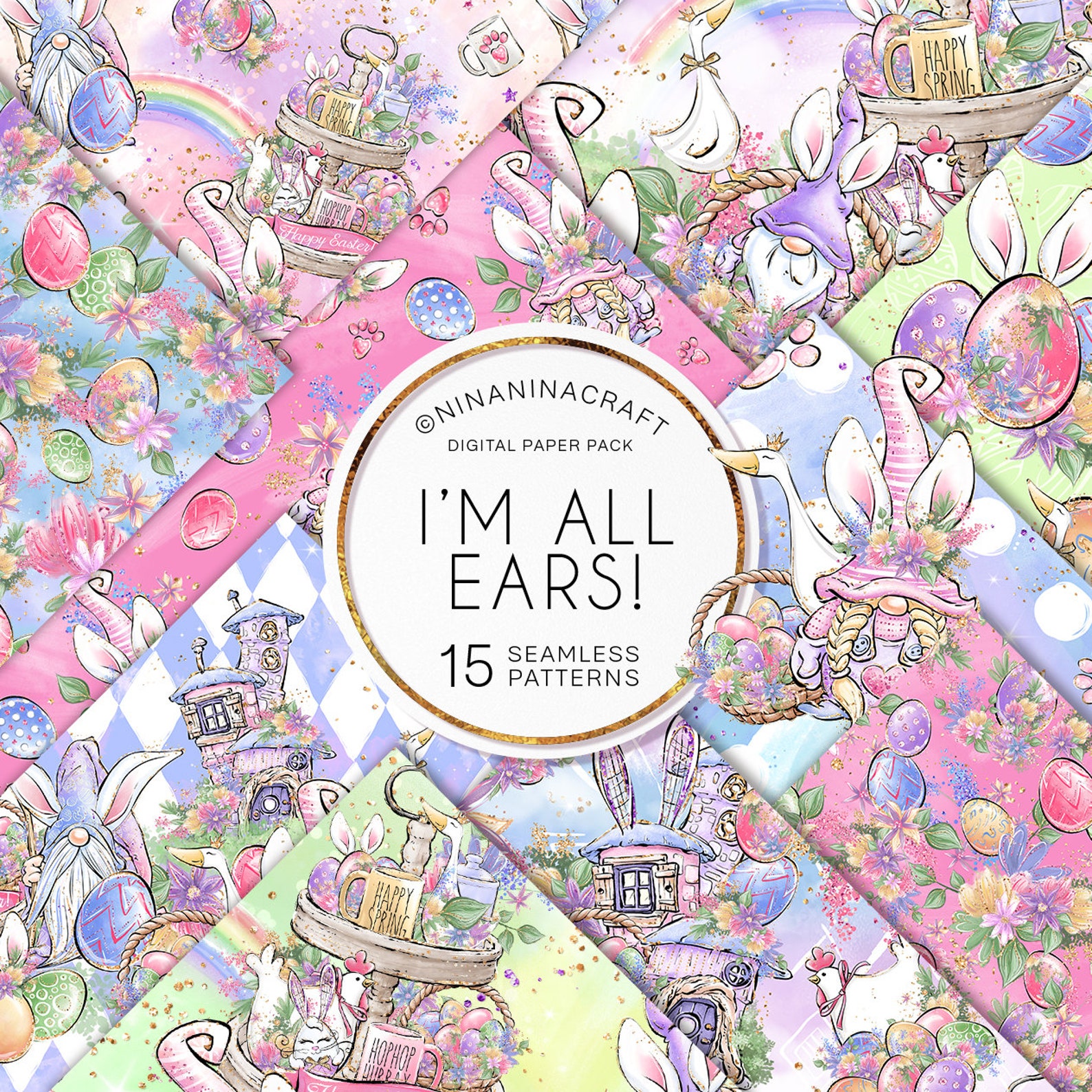 Cute Easter Digital Papers, Colorful Rainbow Seamless Patterns by ...