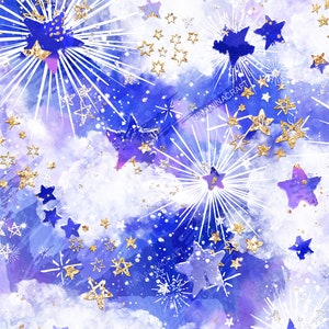 Starry Night 2 Digital Papers, Galaxy Seamless Patterns, Neon Sky ...