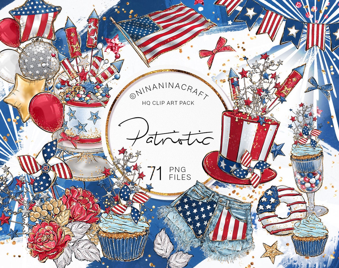 American Flag Clip Art, 4th of July Planner Stickers, Cute Independence ...