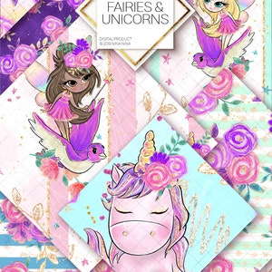 Fairy Digital Papers Pack, Glitter Unicorn Seamless Patterns for Fabric ...