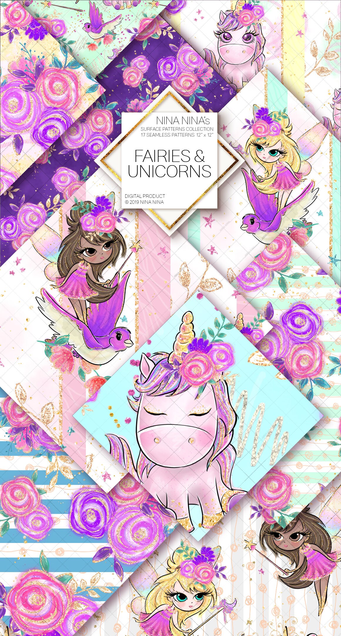 Fairy Digital Papers Pack Glitter Unicorn Seamless Patterns - Etsy