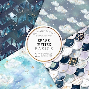 Cute Space Digital Papers Basics, Glittery Galaxy Seamless Patterns by ...
