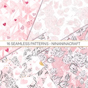 Valentine's Day Roses Basic Digital Papers, Flowers Seamless Pattern ...