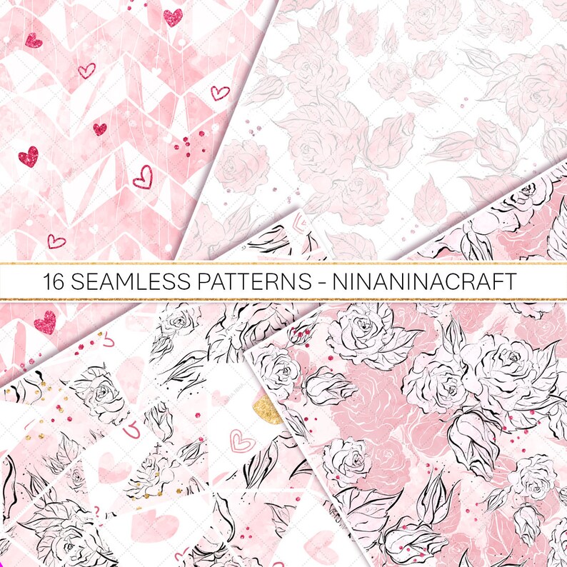 Valentine's Day Roses Basic Digital Papers Flowers | Etsy