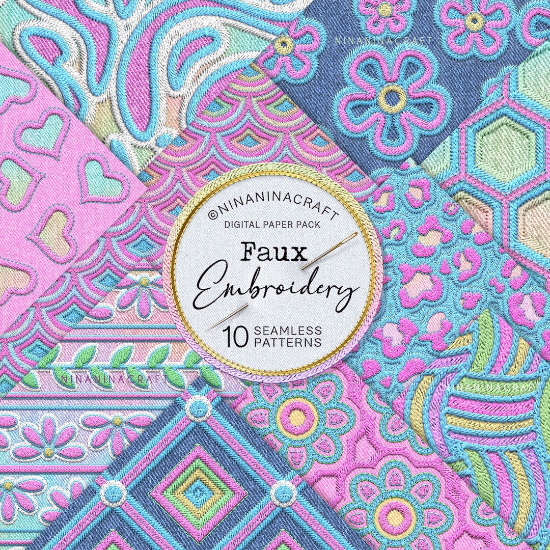 Rainbow Embroidery Seamless Pattern Pack, Digital Papers by ...