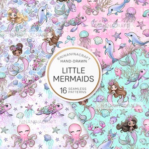 Mermaids Digital Paper by Ninaninacraft, High Res JPG Seamless Pattern ...