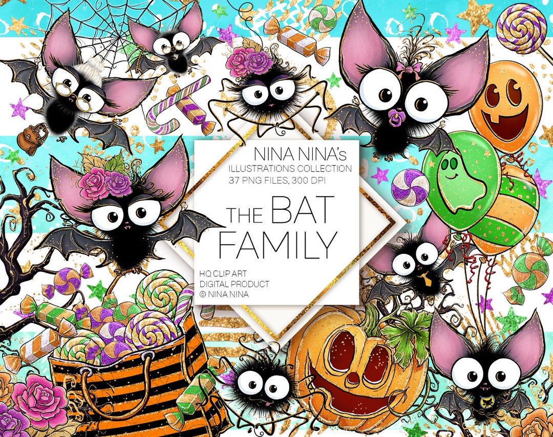Cute Halloween Clipart Pack, Spooky Glitter Clip Art, Cute Bat, Roses ...