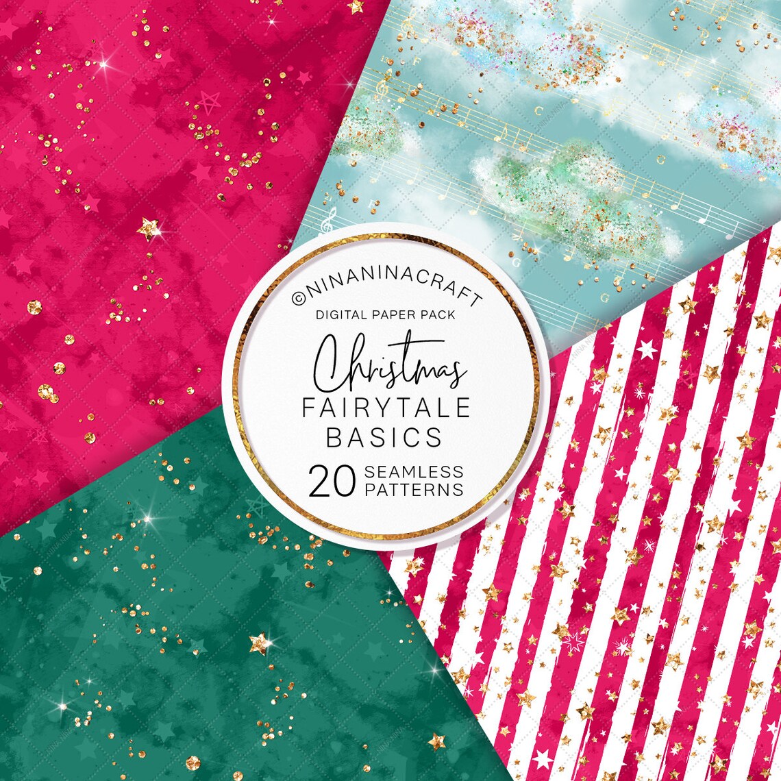 Cute Christmas Digital Papers, Seamless Patterns by Ninaninacraft ...
