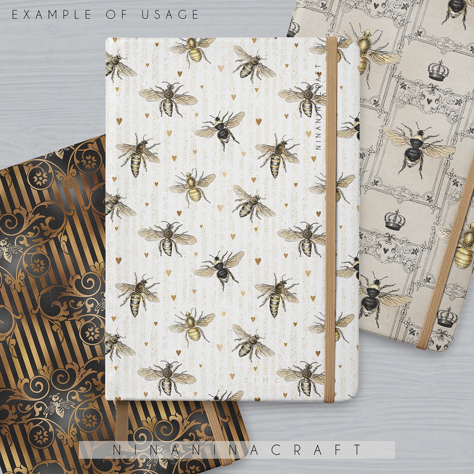 Honey Bee Digital Papers, Bumble Bee Seamless Patterns by Ninaninacraft ...