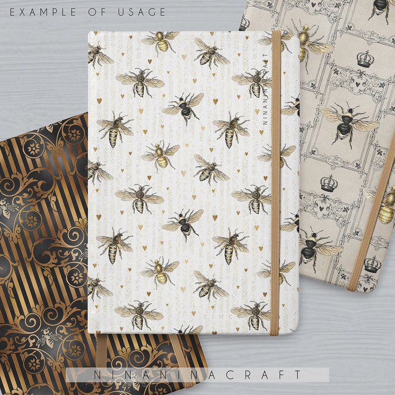 Honey Bee Digital Papers, Bumble Bee Seamless Patterns by Ninaninacraft ...