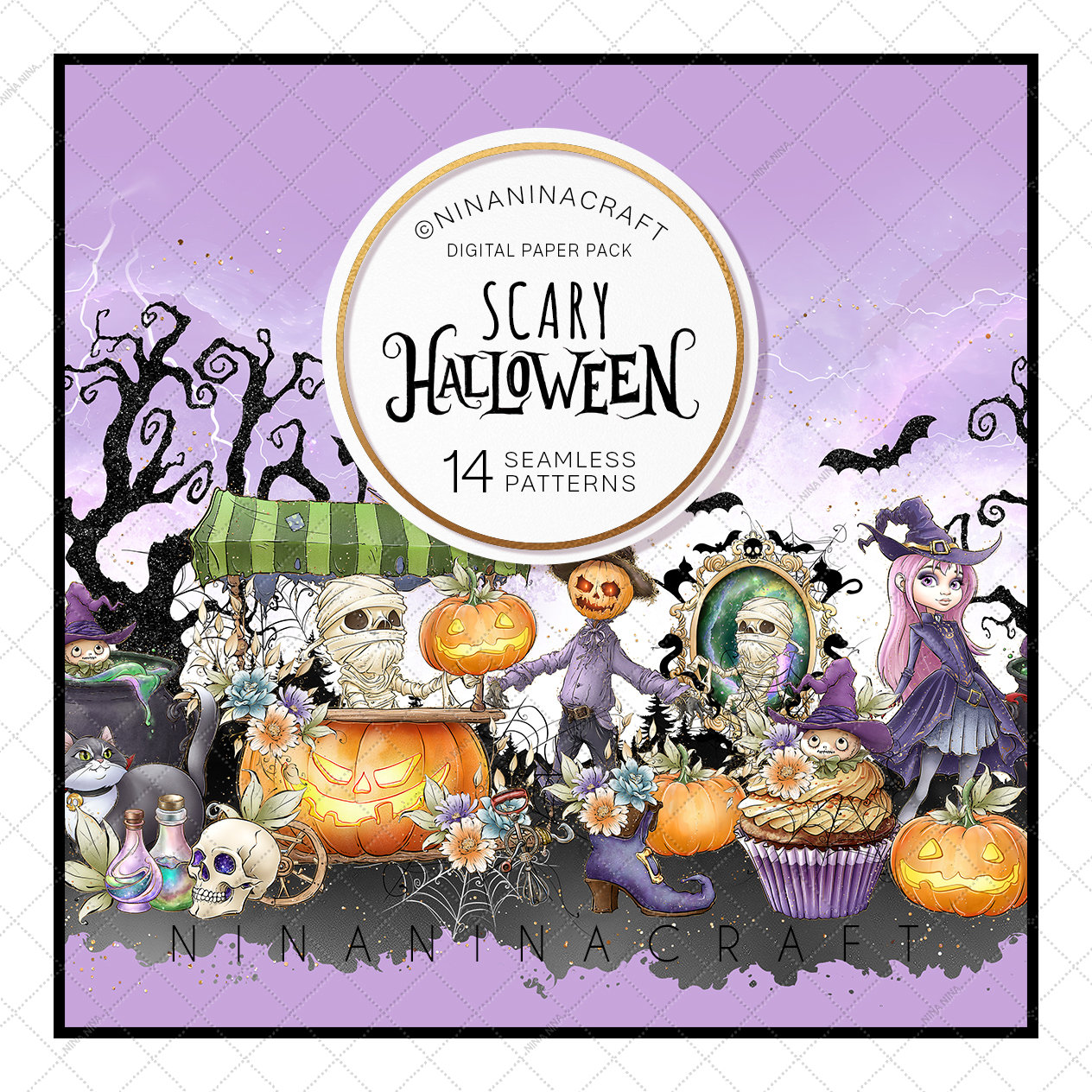 Cute Halloween Seamless Pattern Pack, Spooky Digital Papers by ...