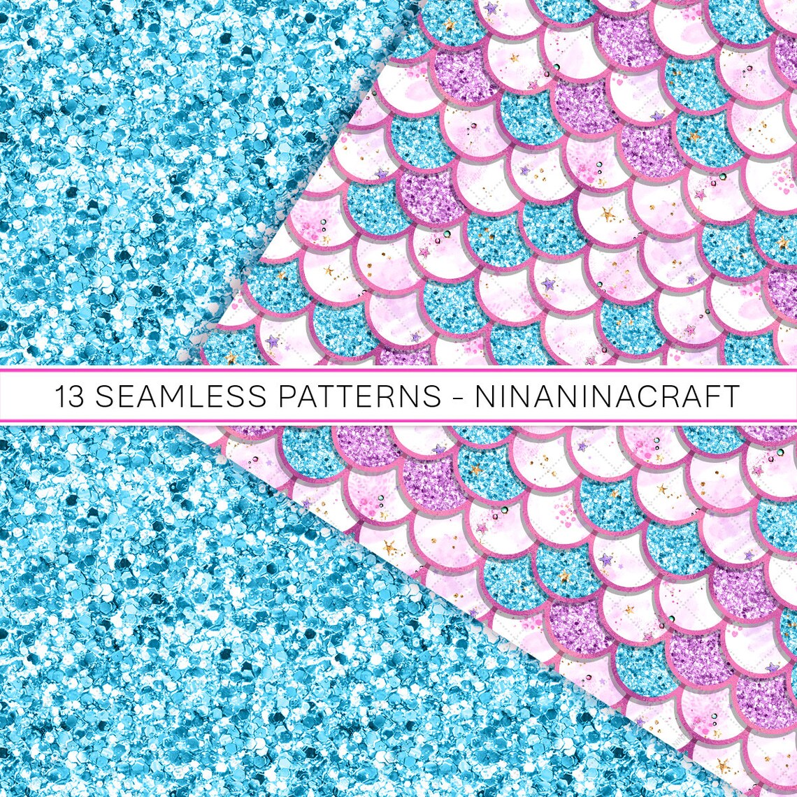 Mermaid Glitter Digital Paper Pack, Colorful Rainbow Glitter Seamless ...