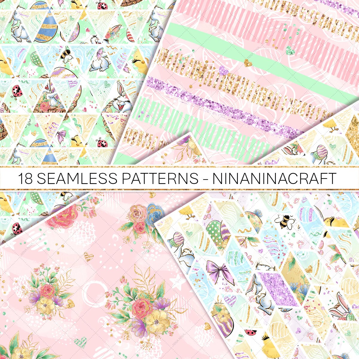 18 Easter Digital Papers, Cute Pastel Seamless Pattern, Custom Fabric ...