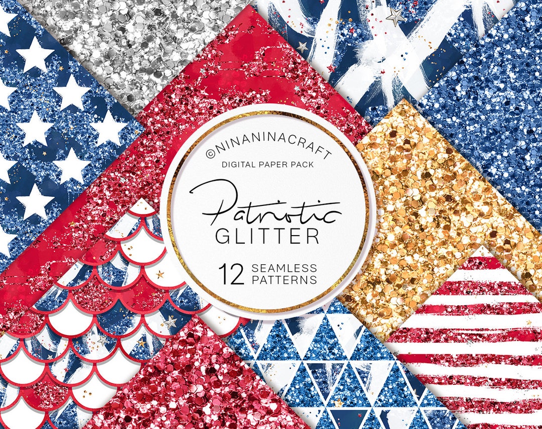 American Flag Realistic Glitter Digital Papers, Independence Day ...