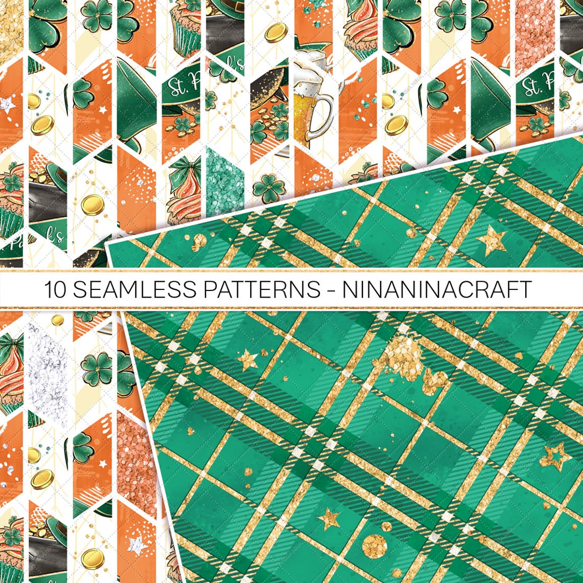 Saint Patrick's Day Clipart Digital Papers Pot of Gold - Etsy