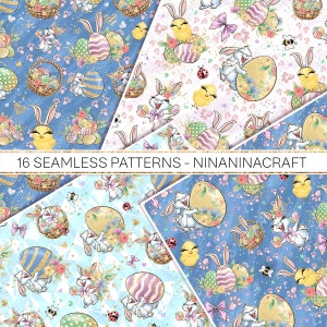 16 Easter Digital Papers, Cute Bunny Seamless Pattern, Custom Fabric ...