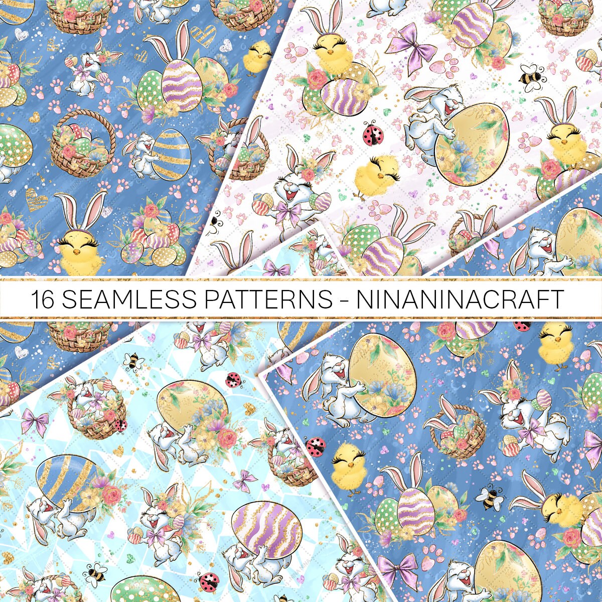 16 Easter Digital Papers Cute Bunny Seamless Pattern Custom | Etsy